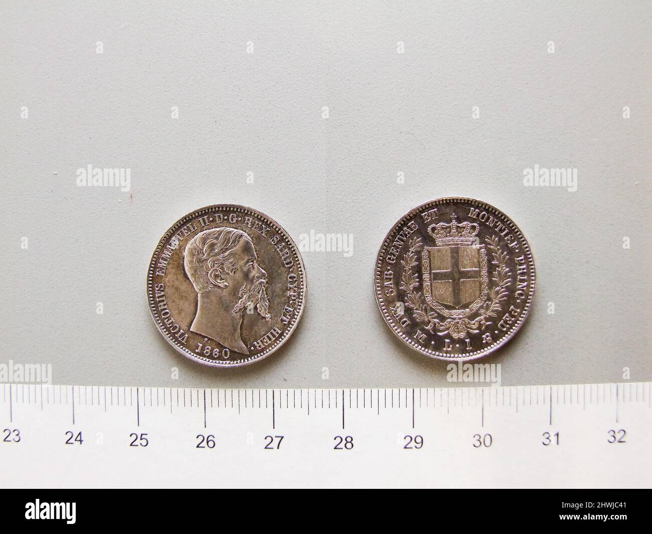 50 Centesimi of Victor Emmanuel II, King of Italy from Milan. Ruler ...