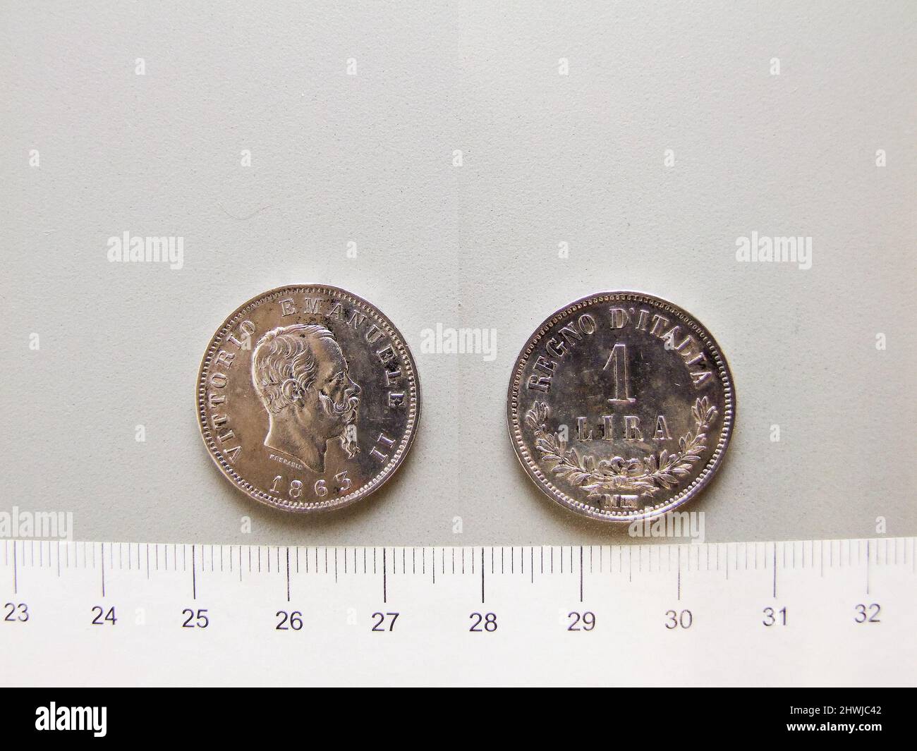 1 Lira of Victor Emmanuel II, King of Italy from Milan. Ruler: Victor ...