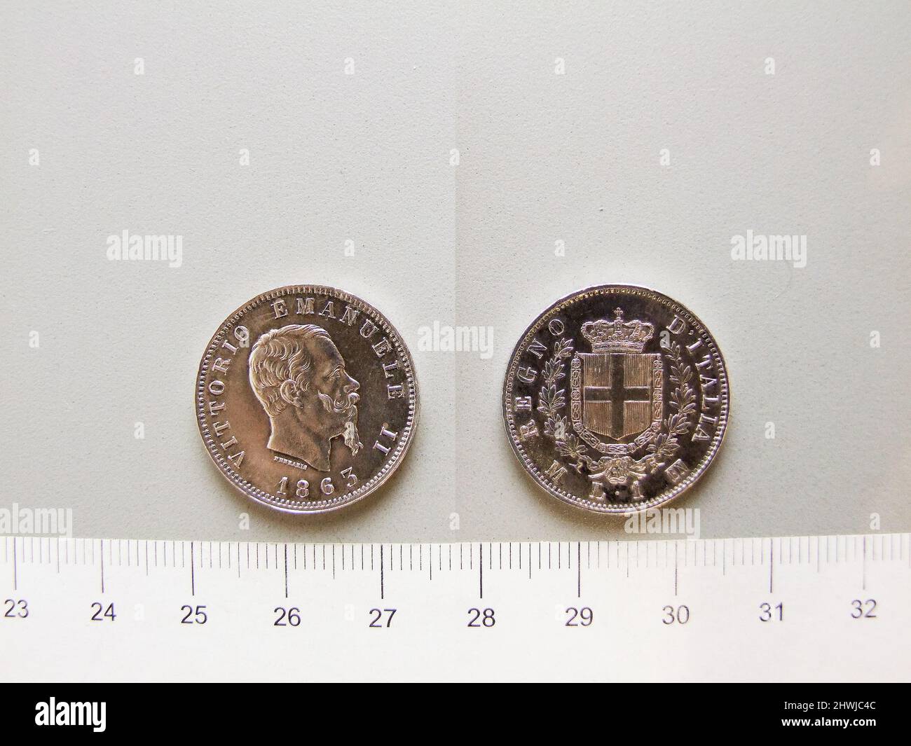 1 Lira of Victor Emmanuel II, King of Italy from Milan. Ruler: Victor ...