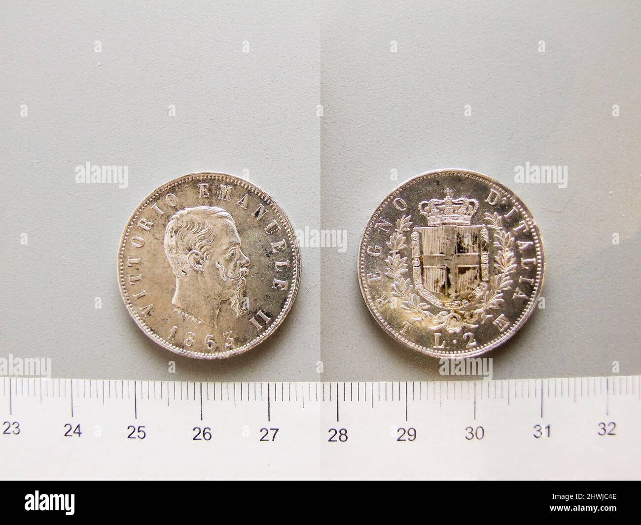 2 Lire of Victor Emmanuel II, King of Italy from Turin. Ruler: Victor ...