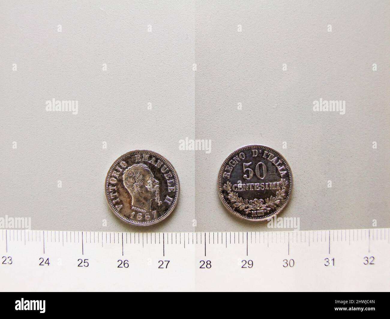 50 Centesimi of Victor Emmanuel II, King of Italy from Milan. Ruler ...