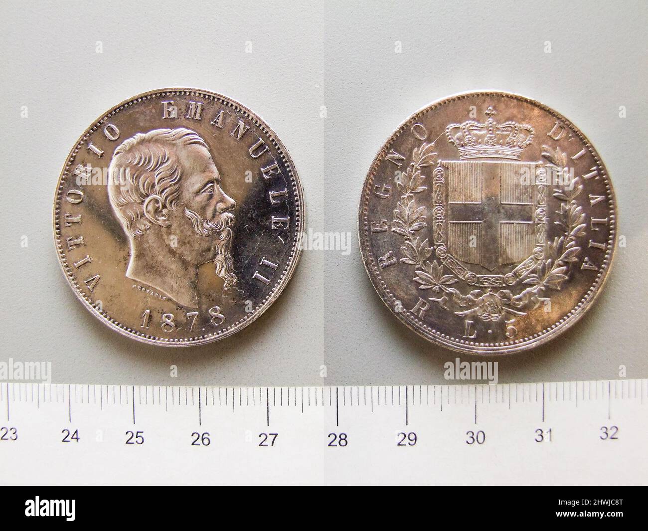 5 Lire of Victor Emmanuel II, King of Italy from Milan. Ruler: Victor ...