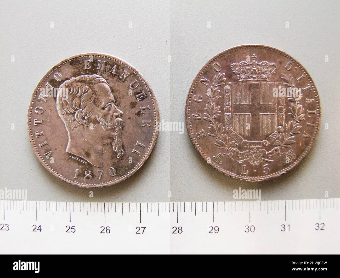 5 Lire of Victor Emmanuel II, King of Italy from Milan. Ruler: Victor ...