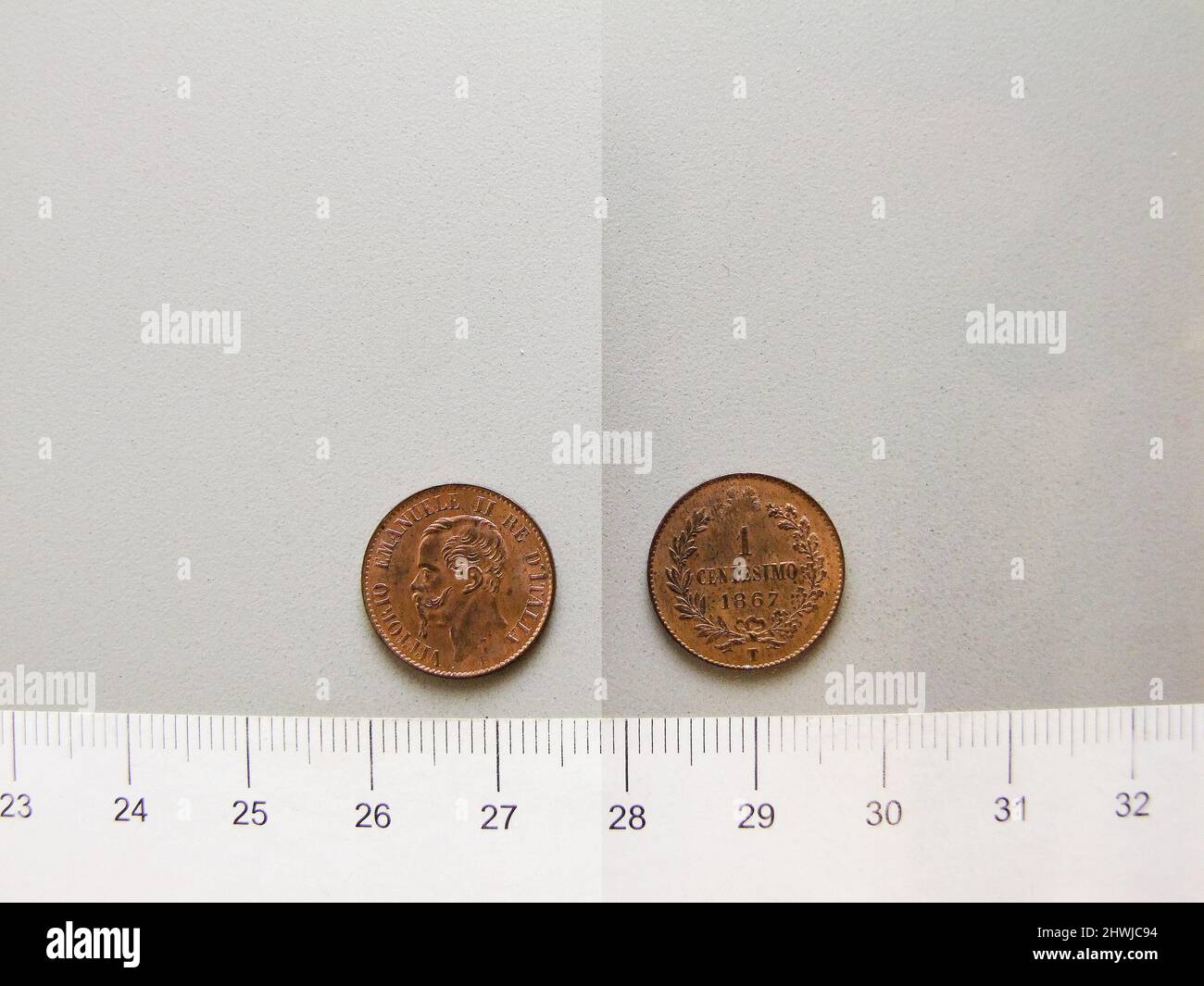 1 Centesimo of Victor Emmanuel II, King of Italy from Turin. Ruler ...