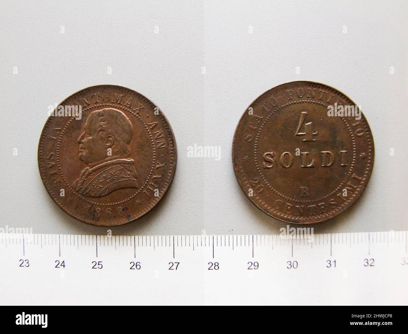 4 Soldi of Pope Pius IX from Rome. Ruler: Pope Pius IX, Italian, 1792 ...