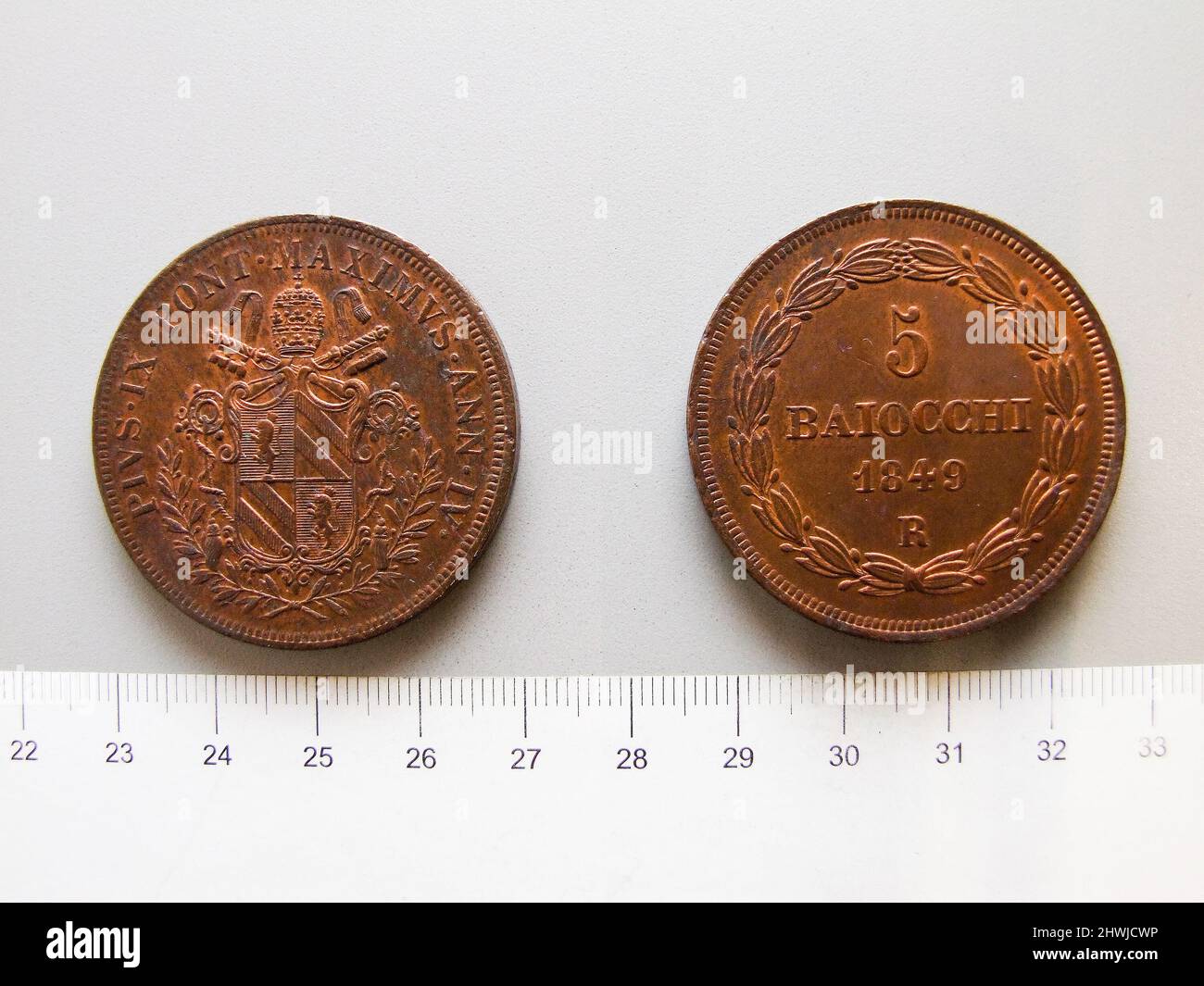 5 Baiocchi of Pope Pius IX from Rome. Ruler: Pope Pius IX, Italian ...