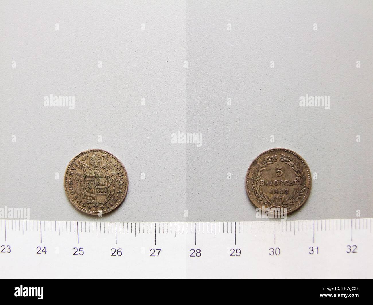 5 Baiocchi of Pope Gregory XVI from Bologna. Ruler: Pope Gregory XVI ...