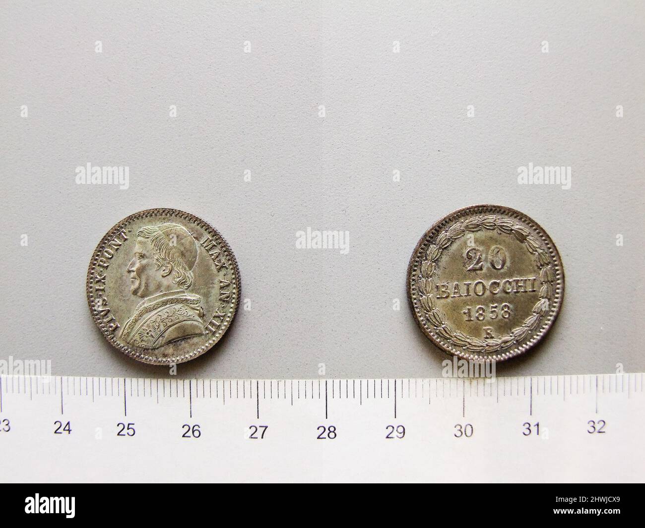 20 Baiocchi of Pope Pius IX from Rome. Ruler: Pope Pius IX, Italian ...