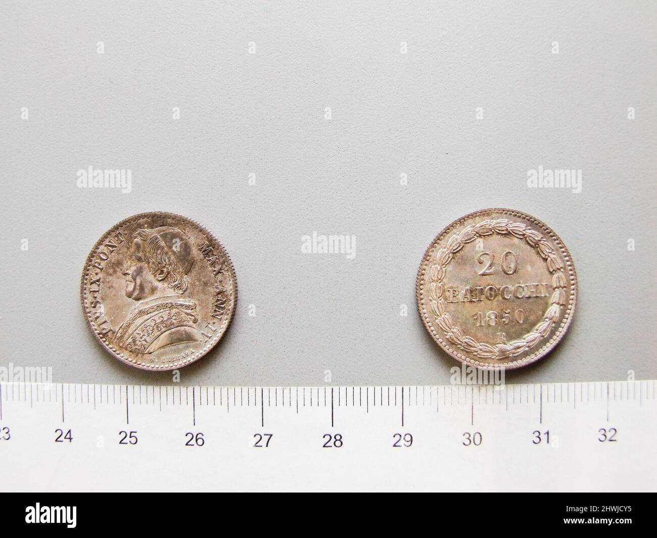 20 Baiocchi of Pope Pius IX from Rome. Ruler: Pope Pius IX, Italian ...