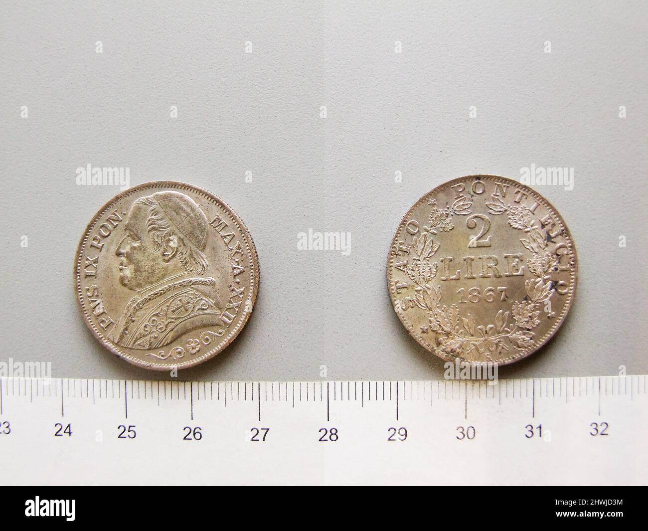 2 Lire of Pope Pius IX from Rome. Ruler: Pope Pius IX, Italian, 1792 ...