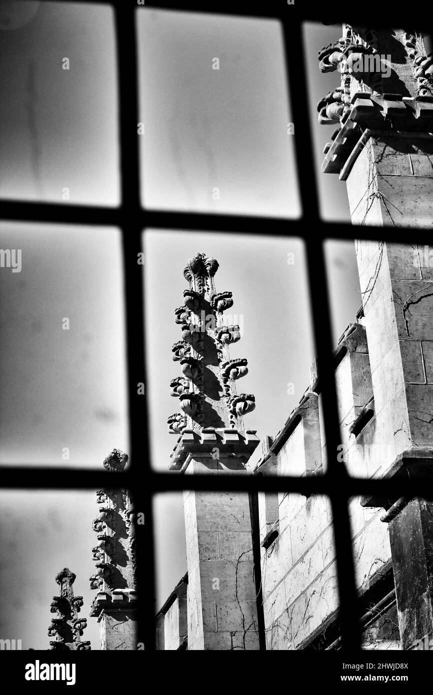 A view thru a medieval Gothic window to the outside Stock Photo - Alamy