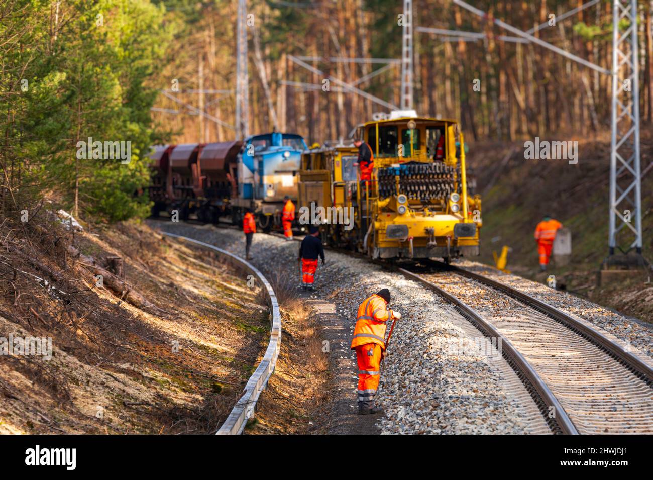 Various machines are used for track construction work Stock Photo - Alamy