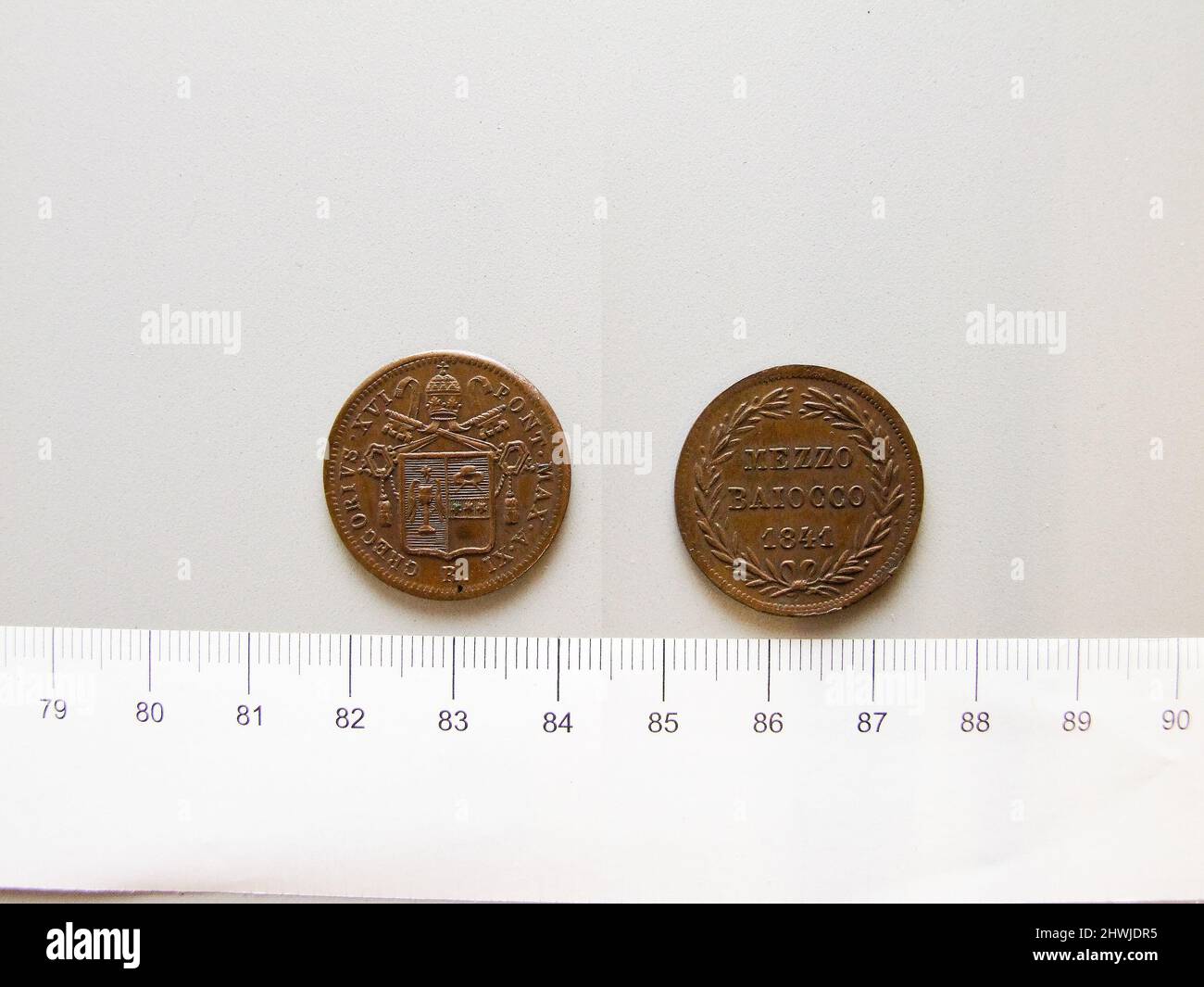 Mezzo Baiocco of Pope Gregory XVI from Rome. Ruler: Pope Gregory XVI ...
