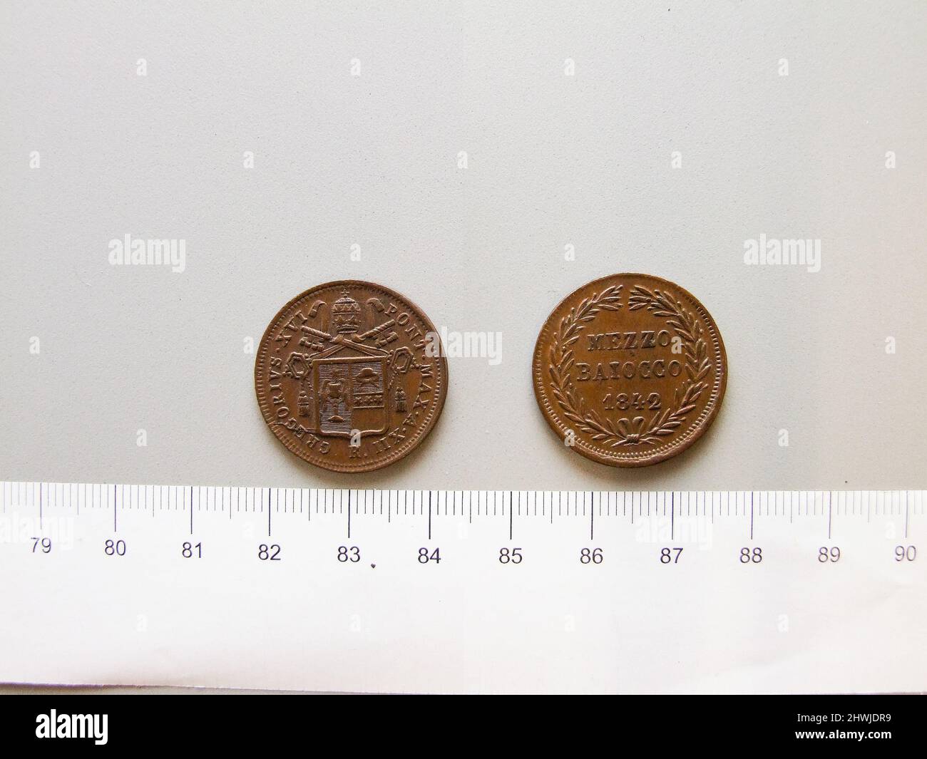 Mezzo Baiocco of Pope Gregory XVI from Rome. Ruler: Pope Gregory XVI ...