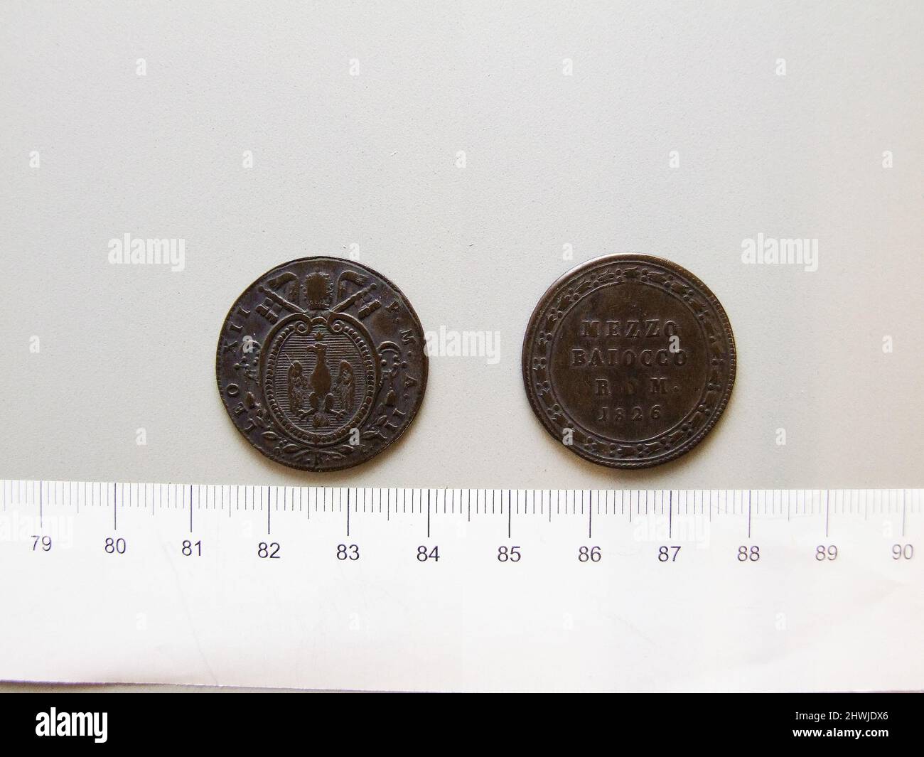 Mezzo Baiocco Romano of Pope Leo XII from Rome. Ruler: Pope Leo XII ...