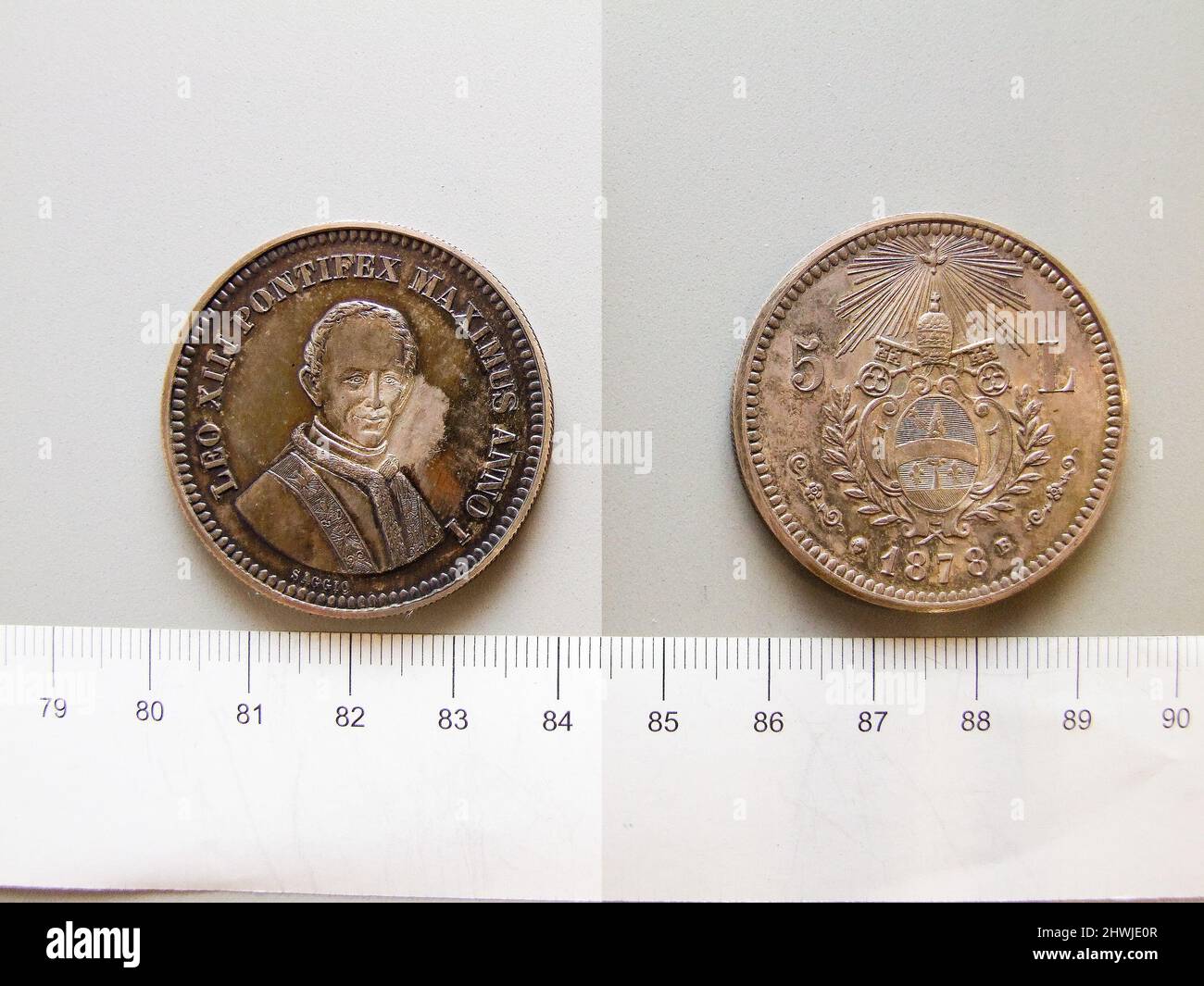 5 Lire of Pope Leo XIII from Bologna. Ruler: Pope Leo XIII, Italian ...