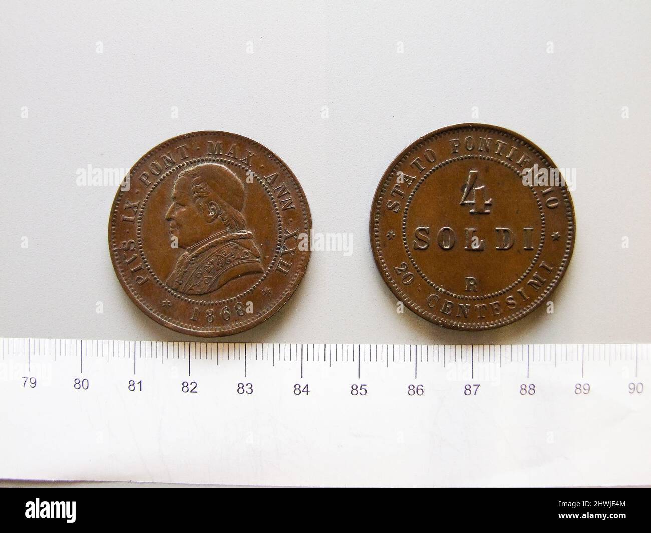 4 Soldi of Pope Pius IX from Rome. Ruler: Pope Pius IX, Italian, 1792 ...