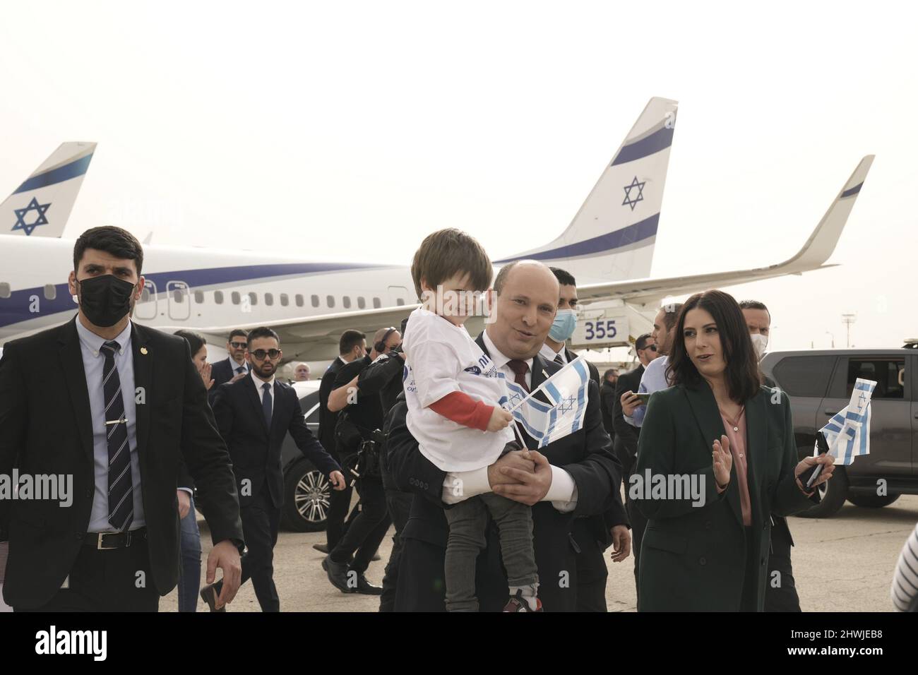 Israeli Prime Minister Naftali Bennett welcomes a group of orphans from ...