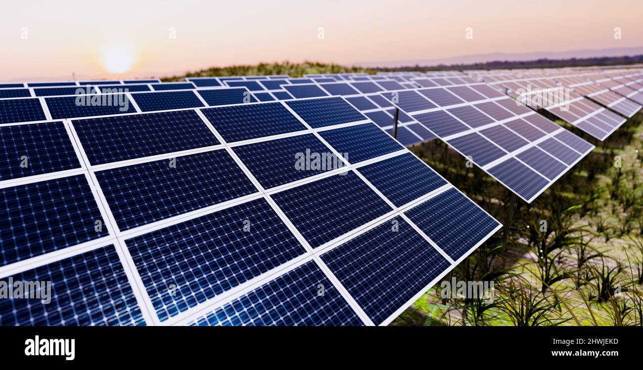 aerial view of solar farm, 3d illustration rendering Stock Photo - Alamy