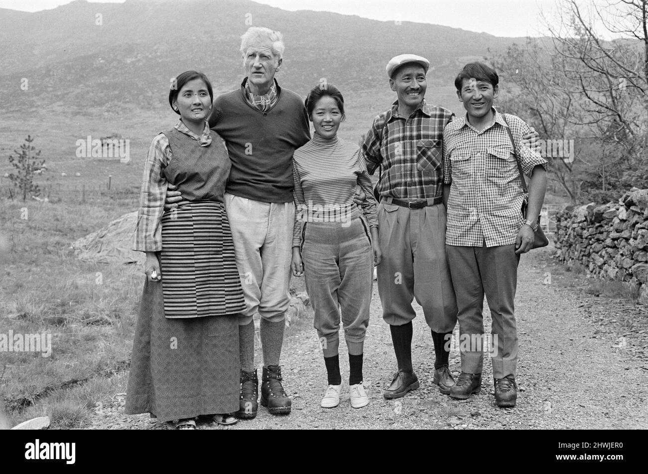 LEFT TO RIGHT Sitar Gombu, Lord Hunt, Daku Tensing, Sherpa Tensing ...