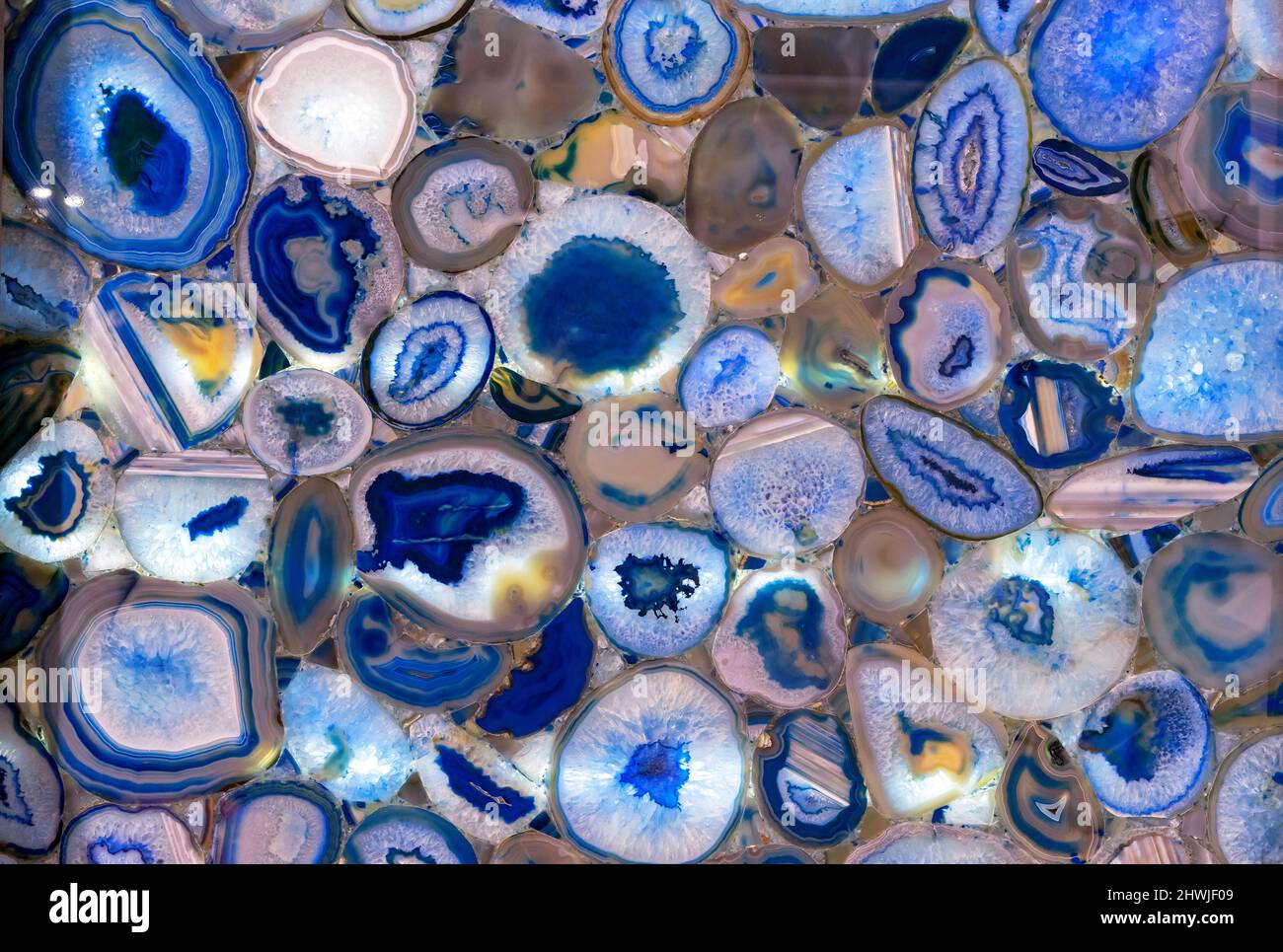 Blue agate in section. Texture and background of blue agate Stock Photo ...