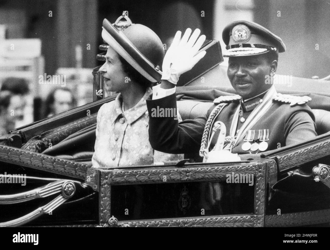 General Yakuba 'Jack' Gowon seen here seated alongside HRH Queen ...