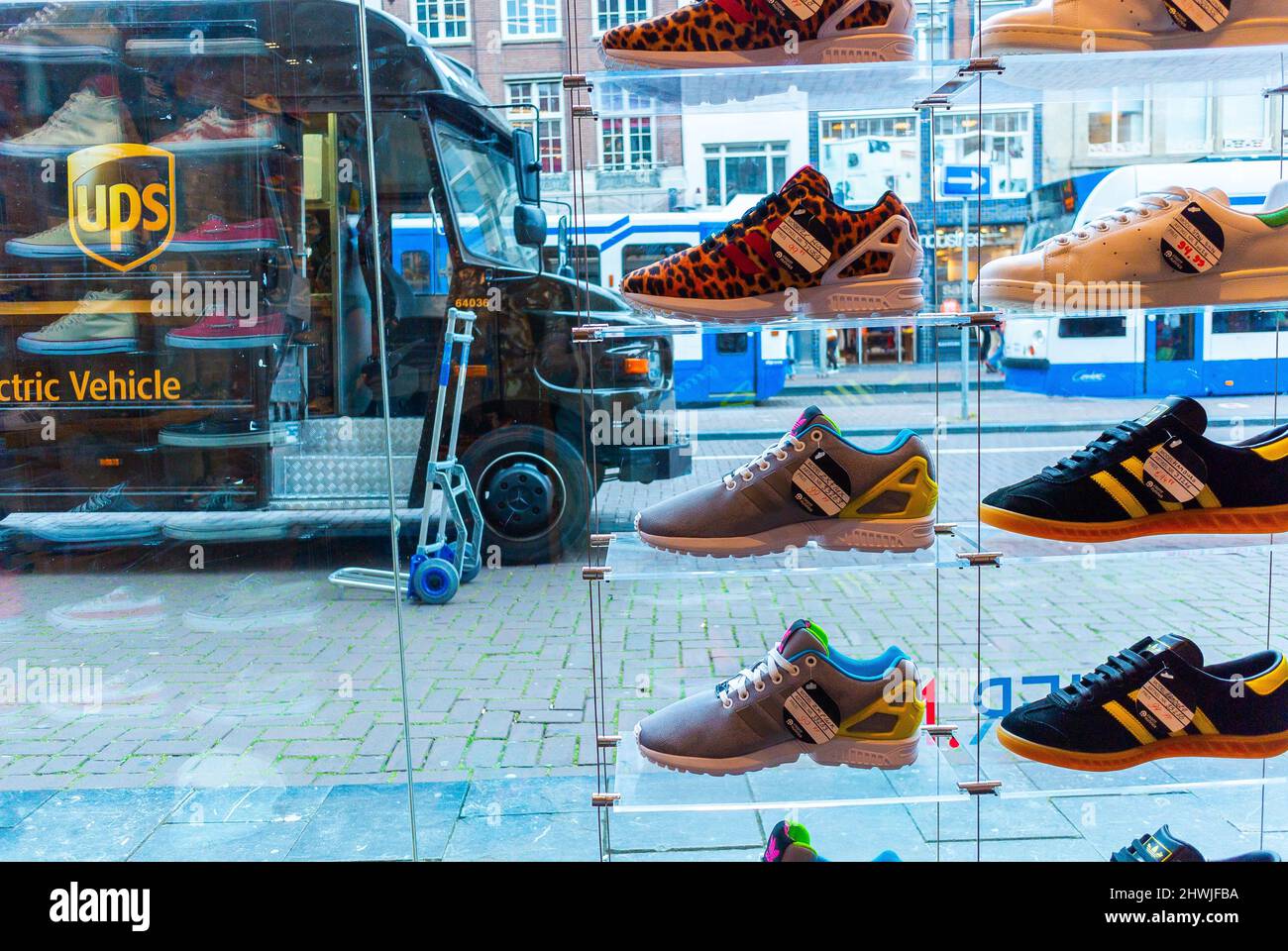 Amsterdam, Holland, Sneakers Store on display in Shop Front WIndow ...
