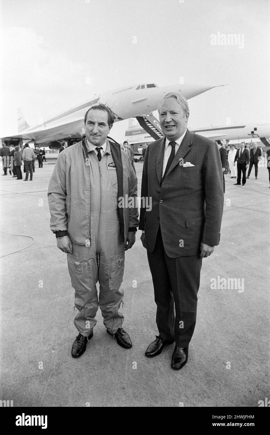 Prime Minster Edward Heath flies Concorde. He is pictured with test ...