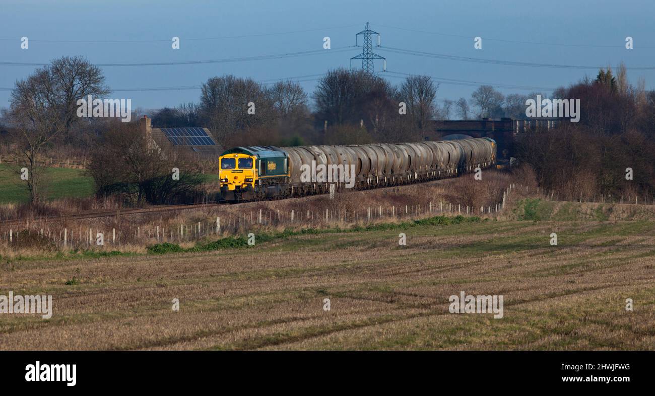Freightliner class 66 diesel locomotive 66602 passing Burton Salmon ...