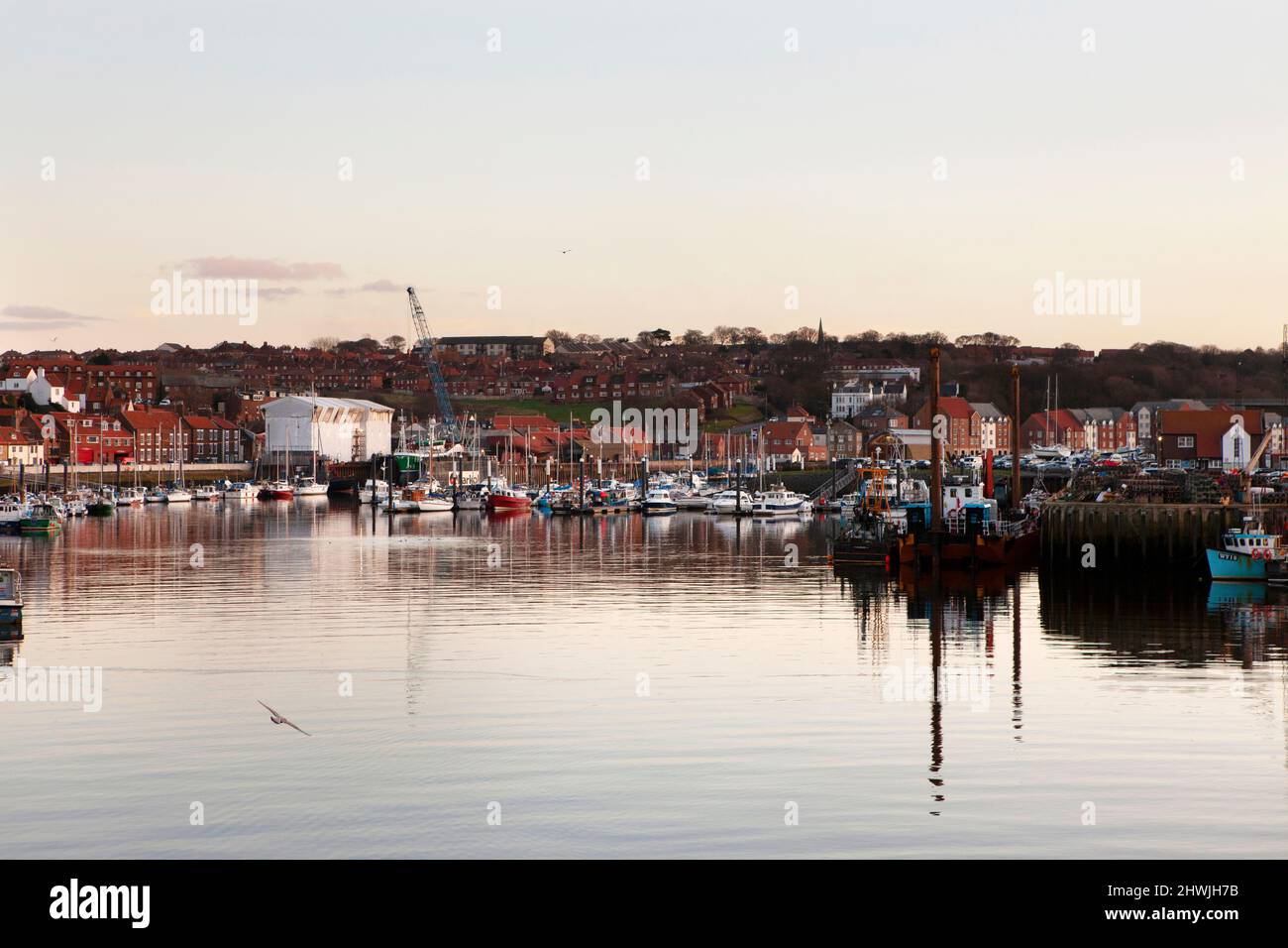 Berthed fishing boats and pleasure boats in the Upper Harbour of Whitby ...