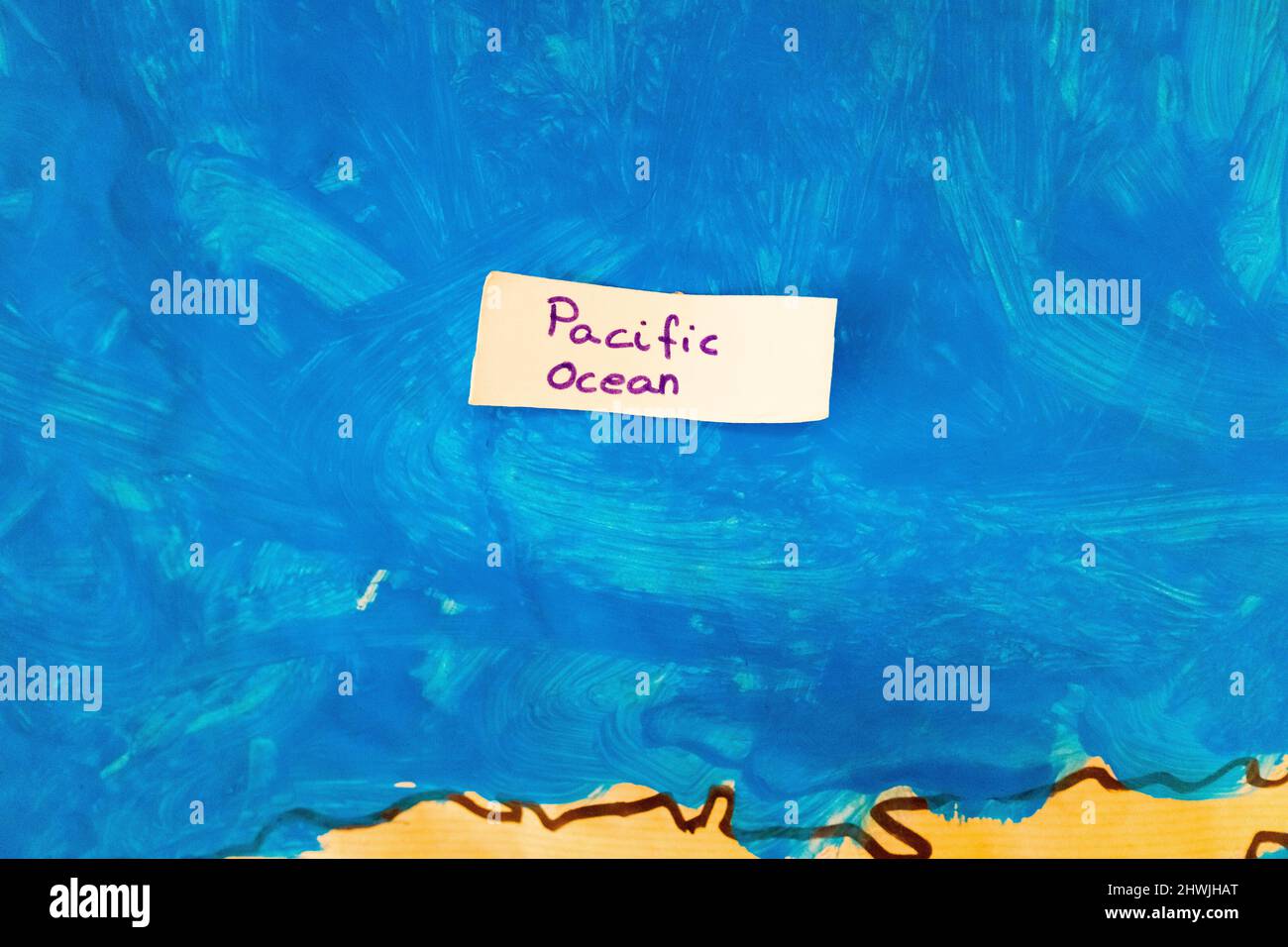 A children's drawing labeled as Pacific Ocean, educational material in ...