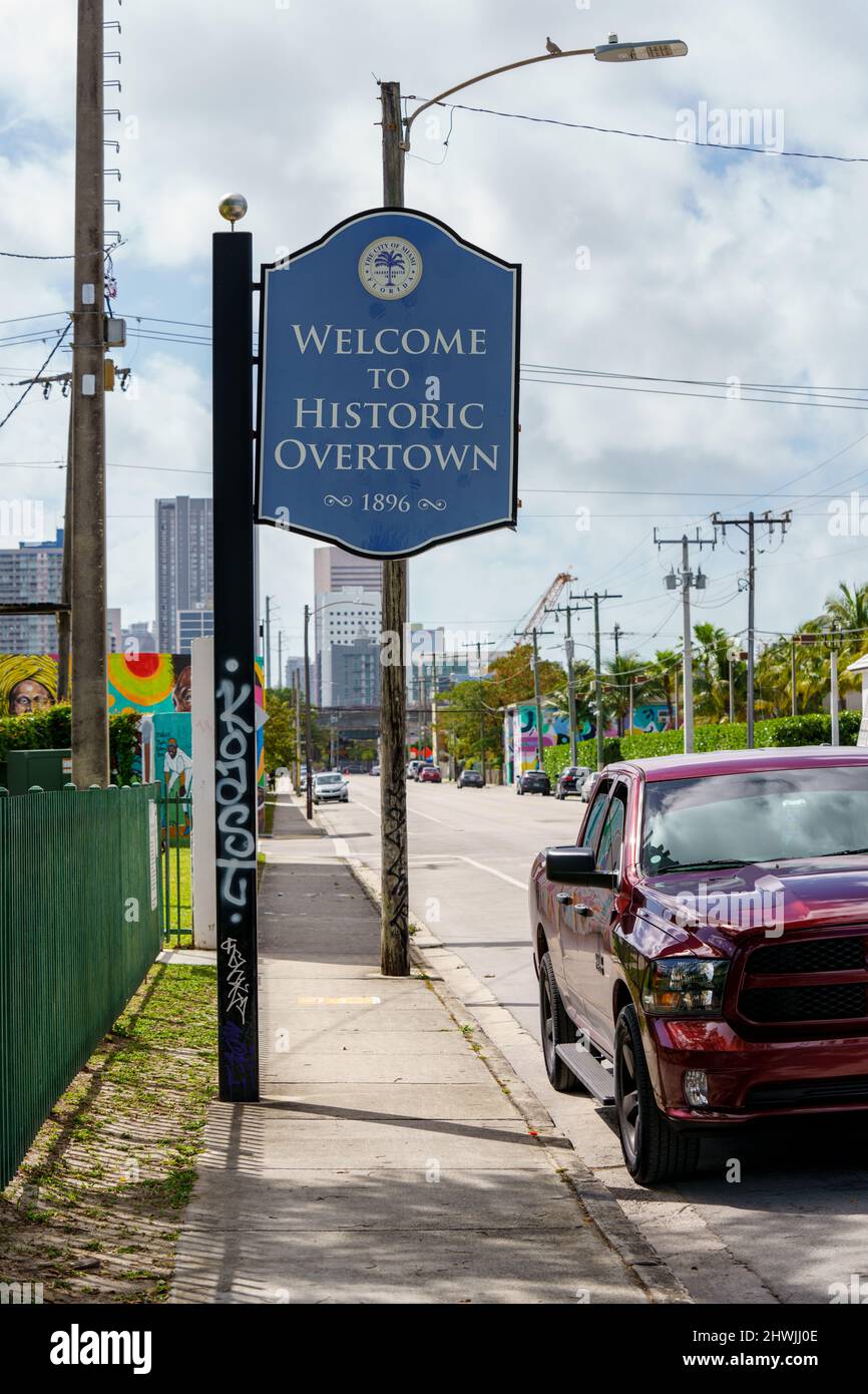 Miami, FL, USA - March 5, 2022: Photo Welcome to Historic Overtown 1896 ...