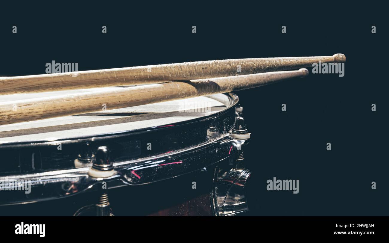Close-up, snare drum on a dark background isolated, copy space Stock ...