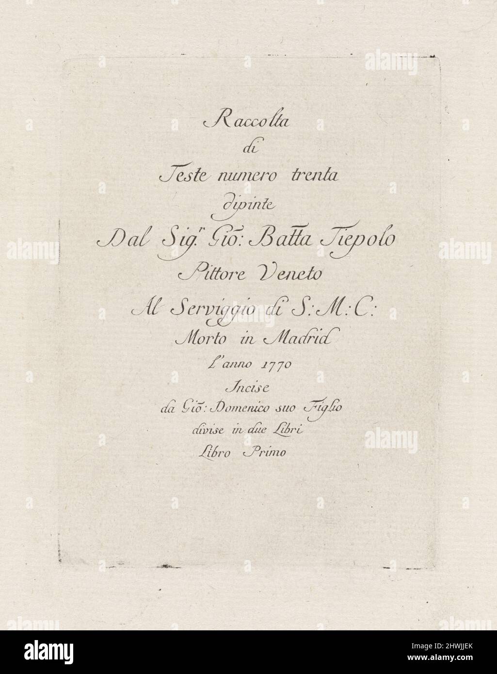 Title Page, from the Raccolta di Teste (Collection of Heads). Artist ...