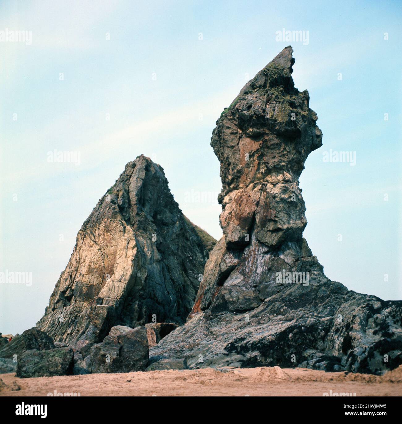 Rock formation on the beach near Crantock, Cornwall. 19th August 1973 ...