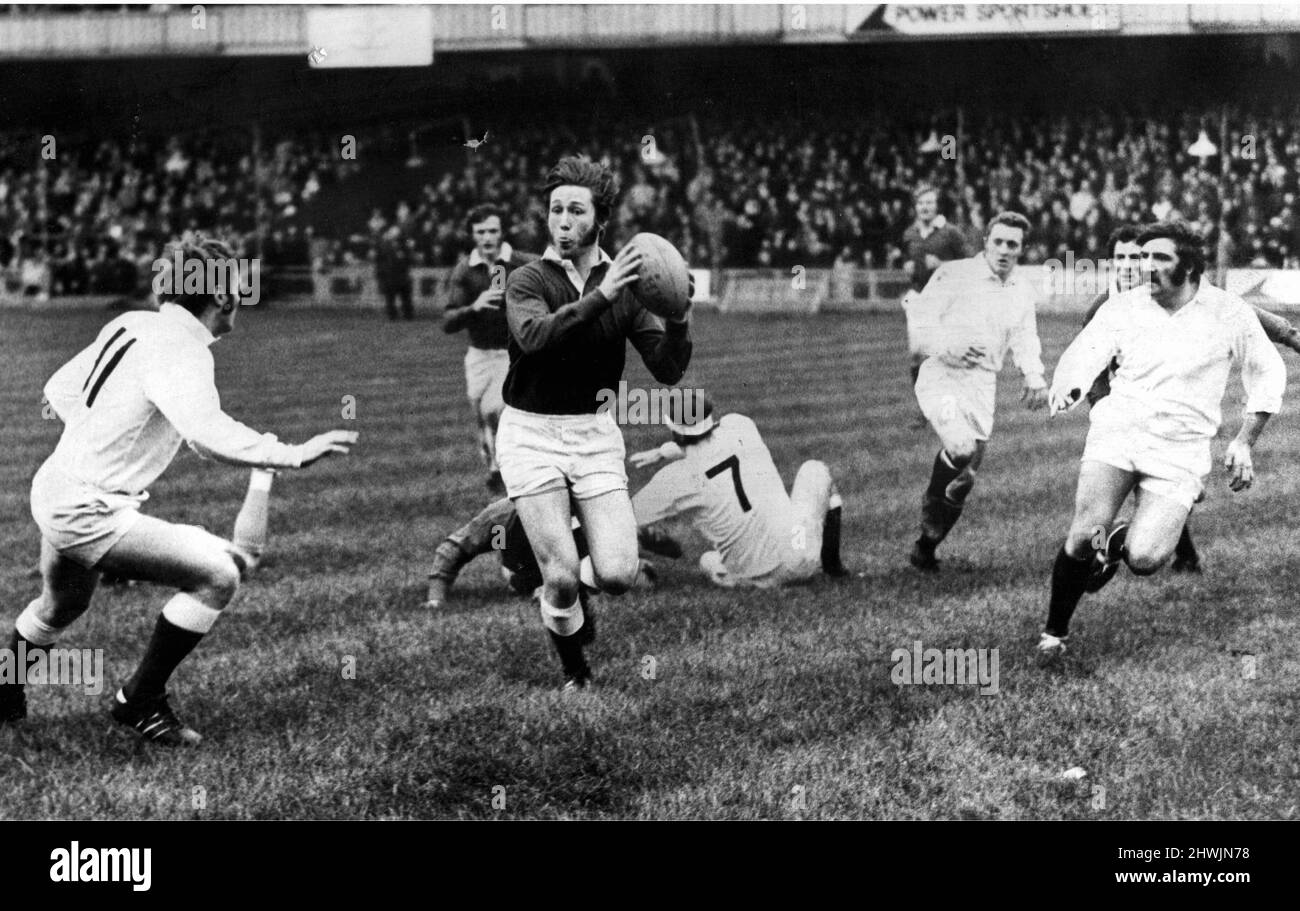 A fine study of full back JPR Williams as he breaks away for Probables ...