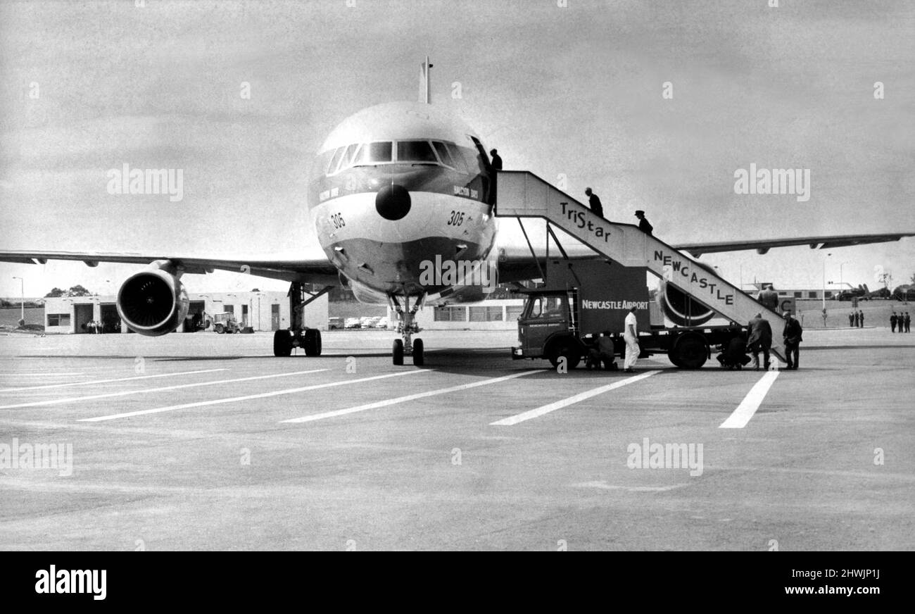 A Lockheed Tri-Star airliner named 'Halcyon Days' at Newcastle Airport ...