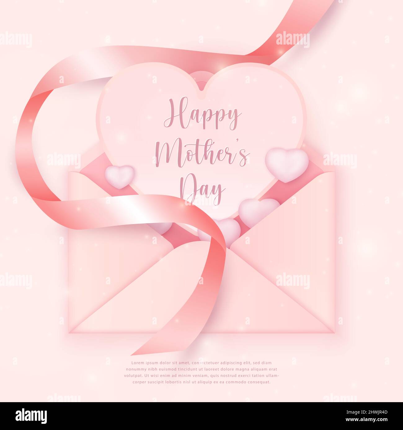 Happy mother's day pink ribbon love heart paper card and envelope Stock ...