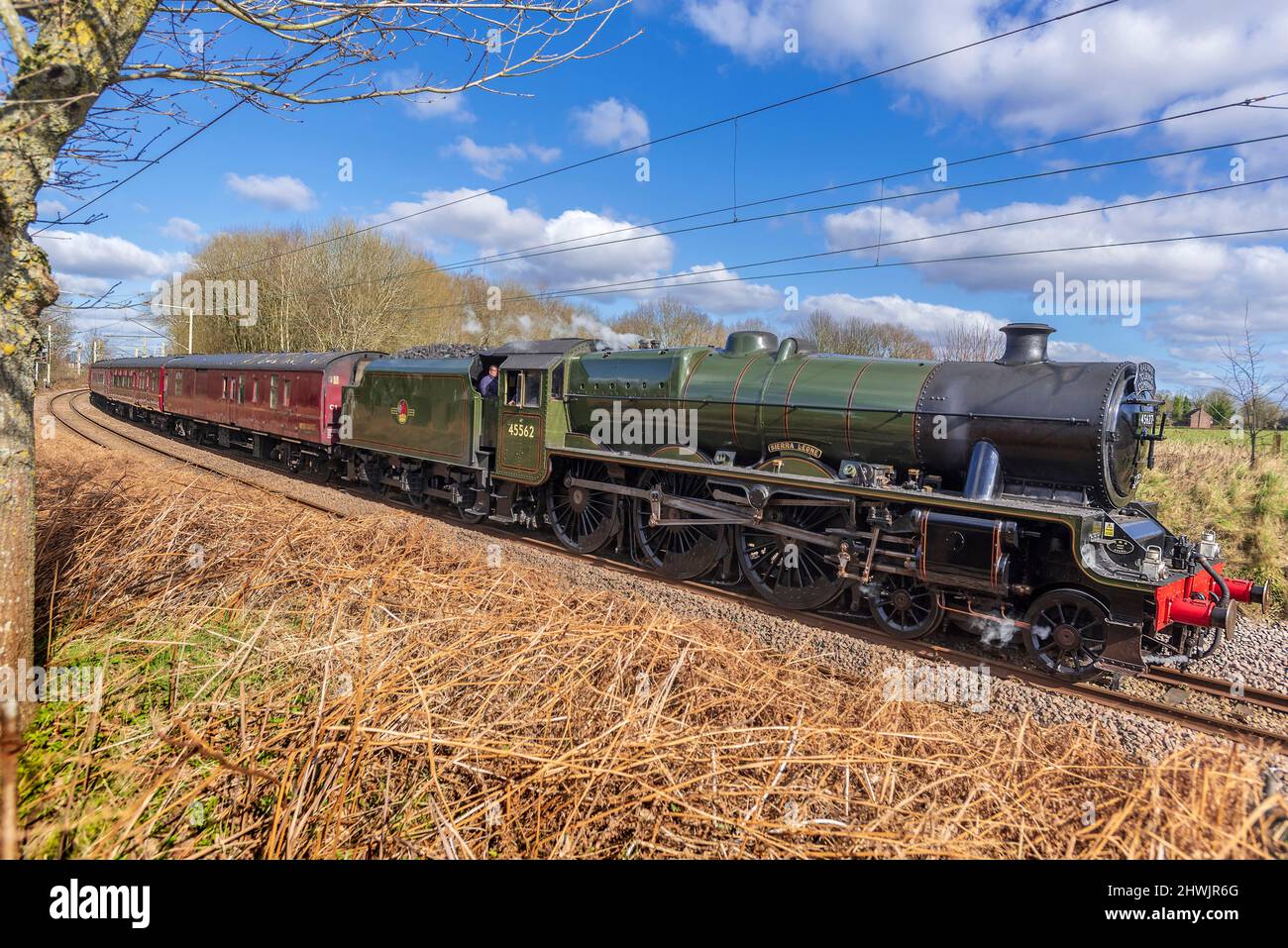 Black Five steam locomotive 45562 named as Sierra Leone at Parkside ...