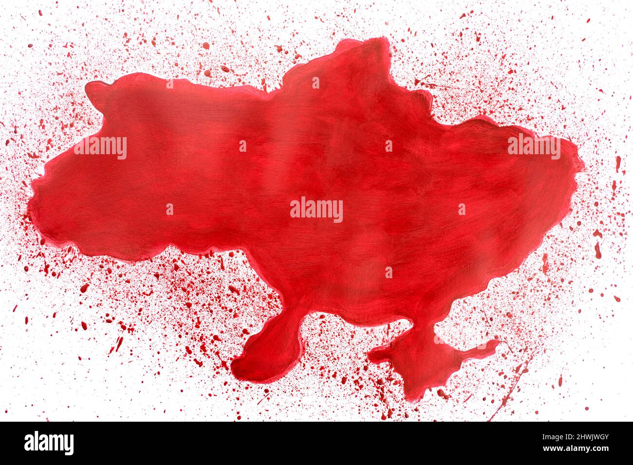 Map of Ukraine from red paint on white background. Russian invasion of ...