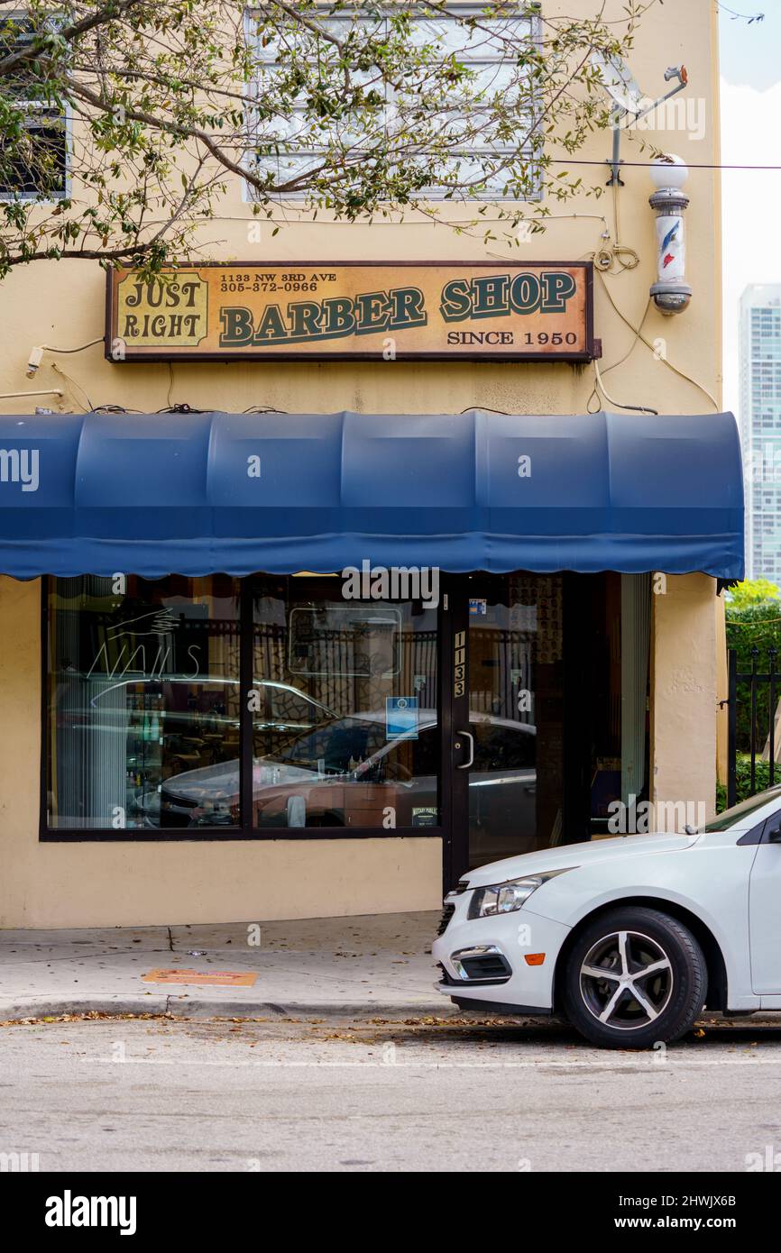 Miami, FL, USA - March 5, 2022: Historic Just Right barber shop since ...
