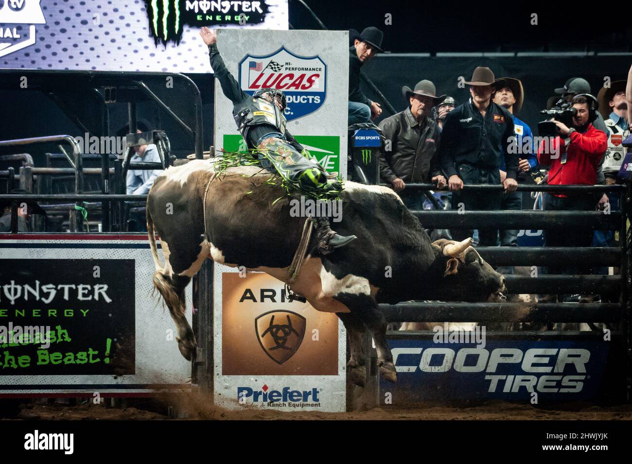 Jose Vitor Leme (BRA) rides bull War Paint during the PBR Pluto TV ...