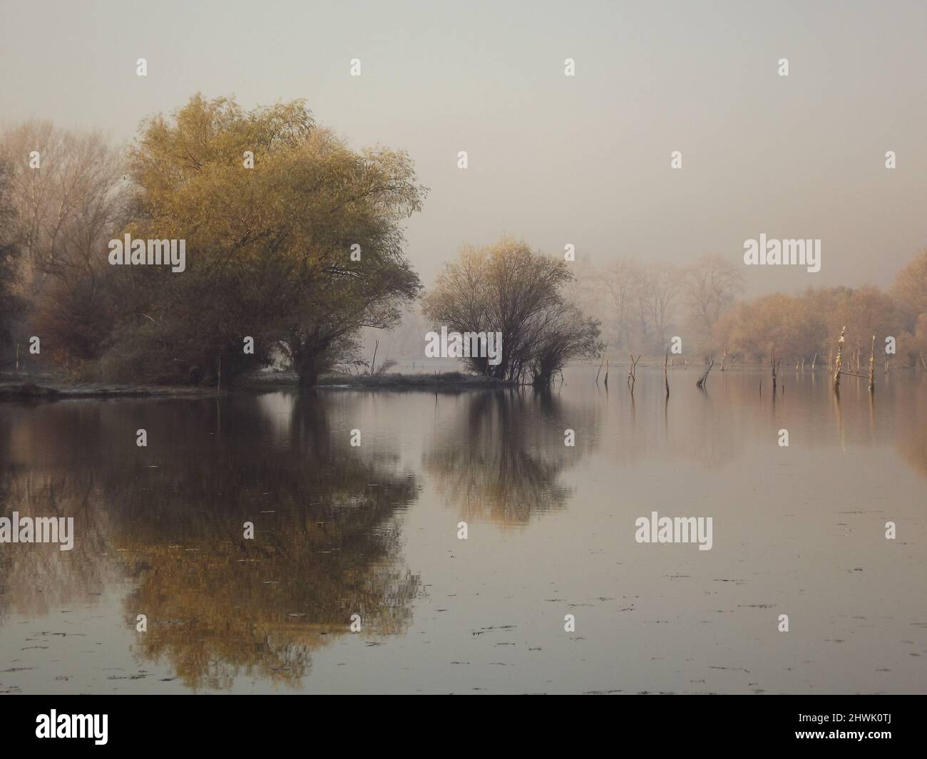 Novi Sad, Serbia - December 04. 2013: Sunset over the tributary of the ...
