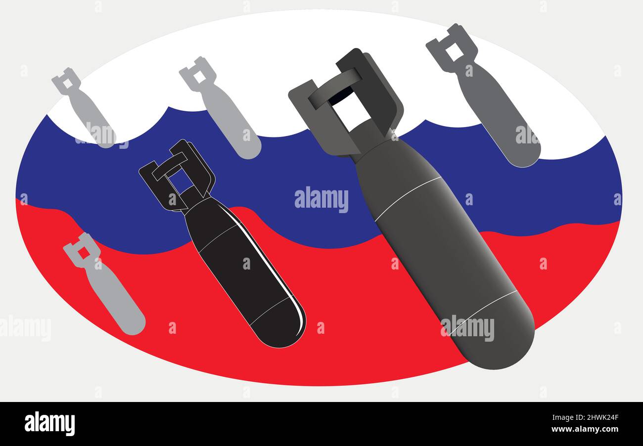 Flying bombs against the sky in the colors of the national flag of ...