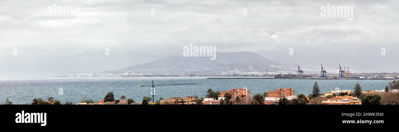 Panoramic view of the port and the western area of the city of Malaga ...