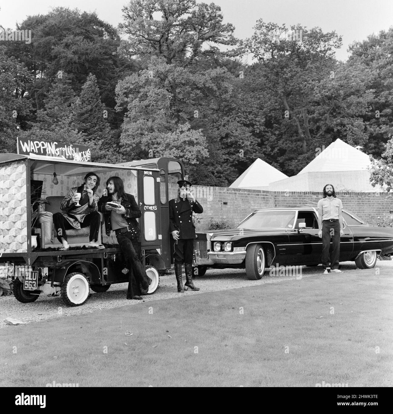 John Entwistle and Keith Moon of the rock group The Who show off their ...