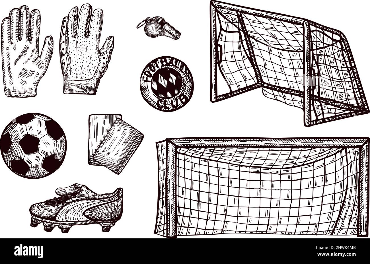 Set Football elements sketch isolated. Vintage element of football team ...