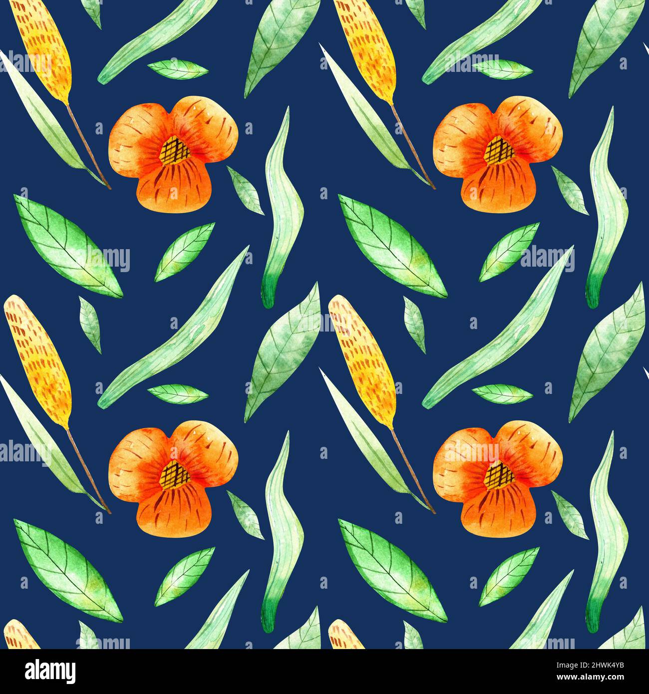 Watercolor wild flowers hand painted seamless pattern. Floral rustic ...