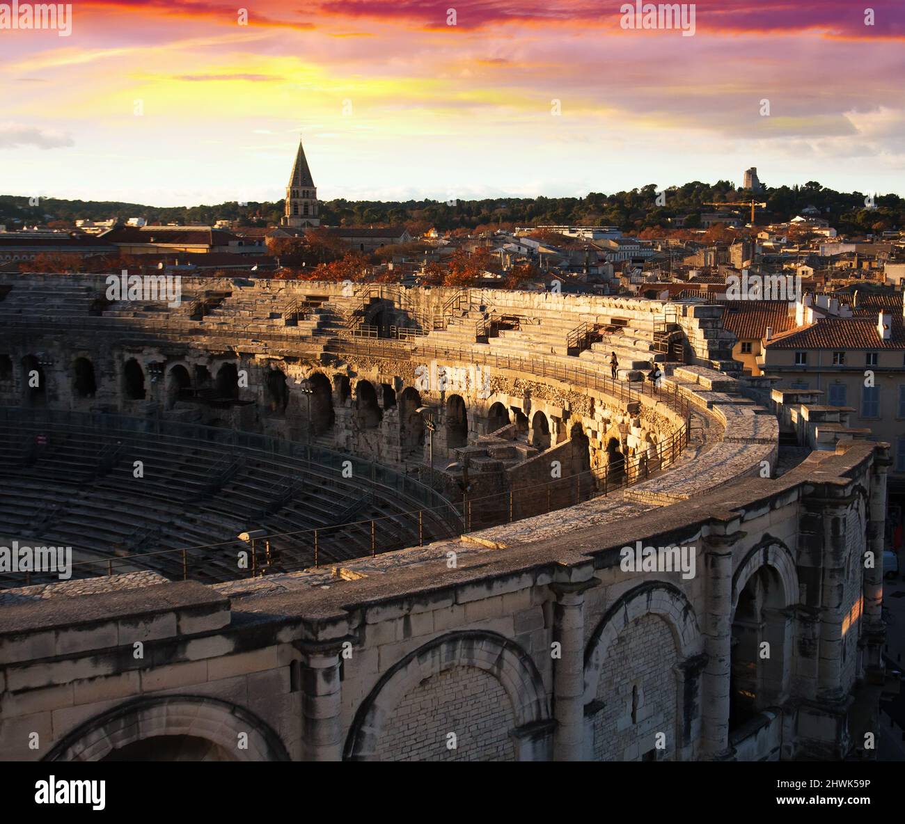 Arena of Nimes at sunset, ancient Roman amphitheate Stock Photo - Alamy