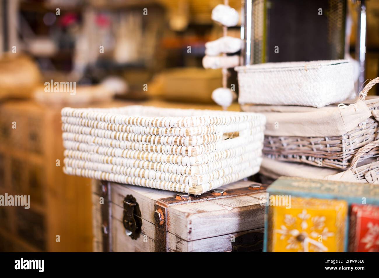 Stylish wicker baskets hi-res stock photography and images - Alamy